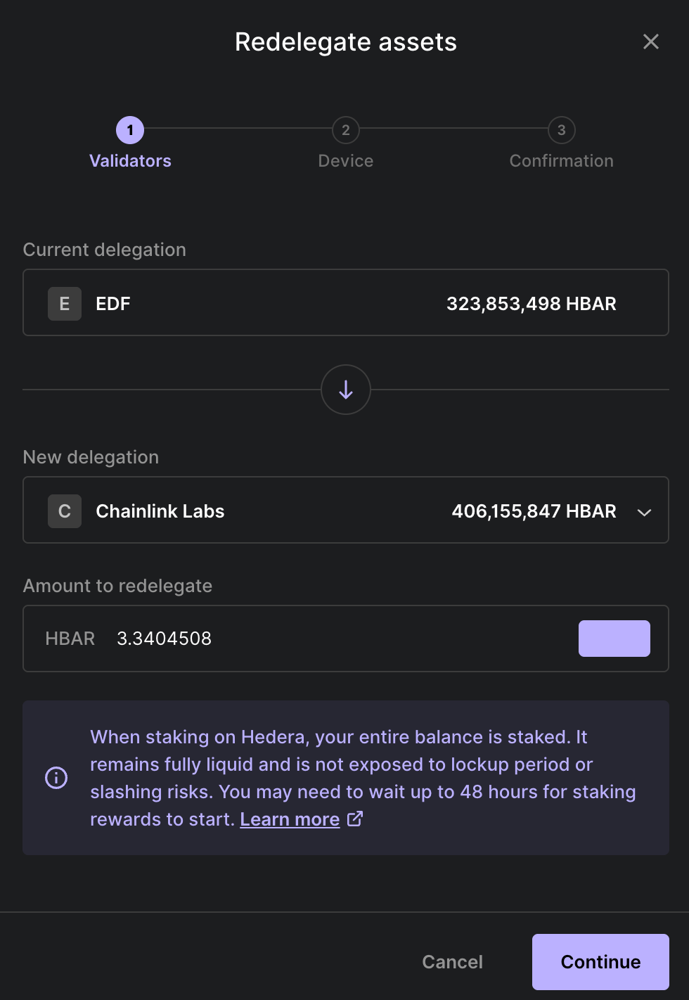 Staking Hedera (HBAR) through Ledger Wallet™ (formerly Ledger Live™)