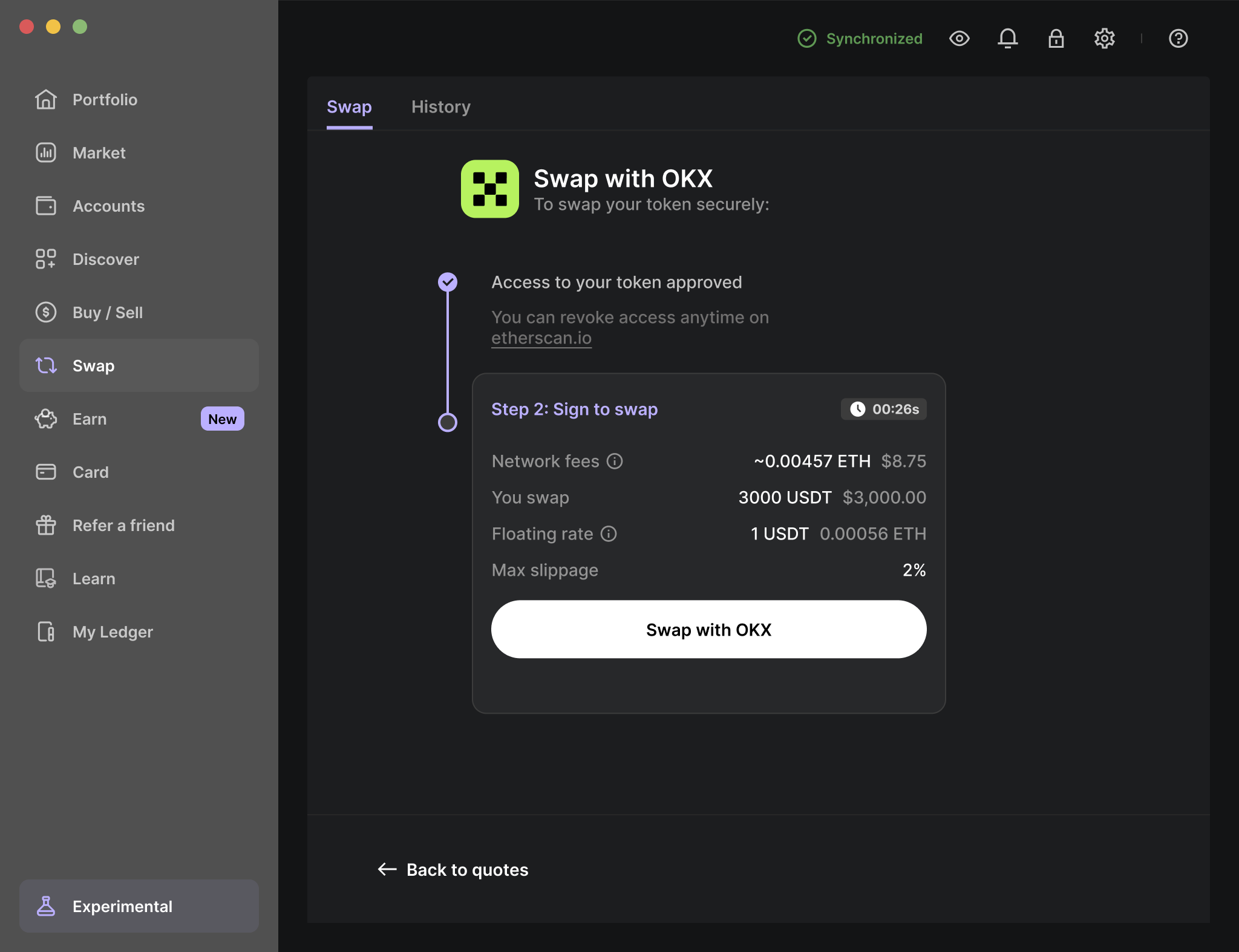 How to swap crypto with OKX DEX through Ledger Wallet™