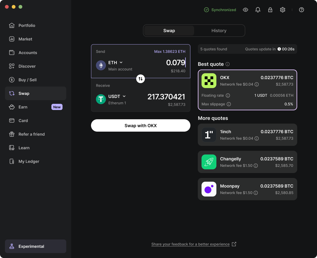 How to swap crypto with OKX DEX through Ledger Wallet™